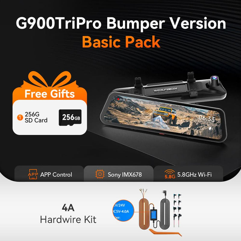 WOLFBOX G900 TriPro Bumper Version 3 Channel Rearview Mirror Camera